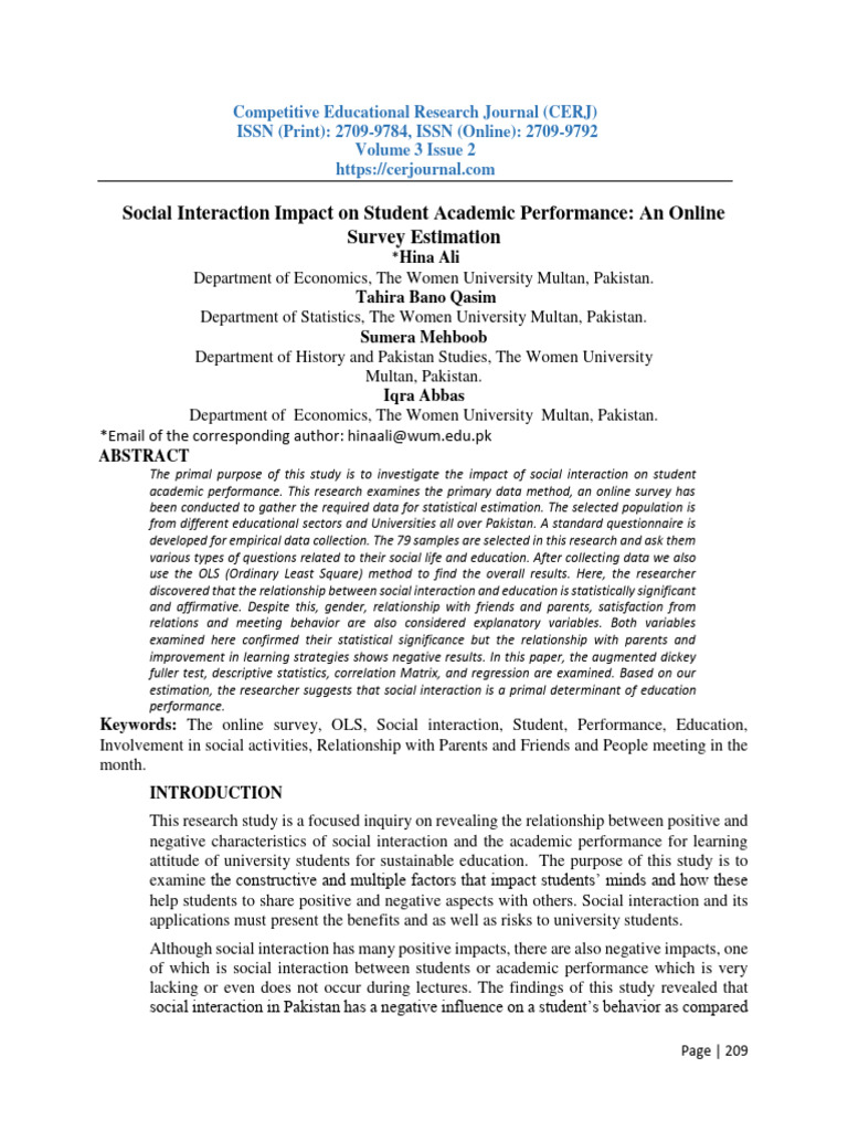 Social Interaction's Effect on Student Performance | PDF | Regression ...