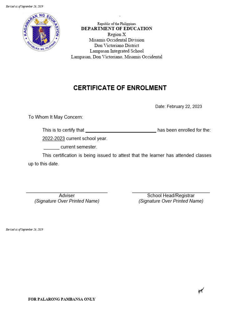 4.C. Certificate of Enrolment (1) | PDF | Philippines