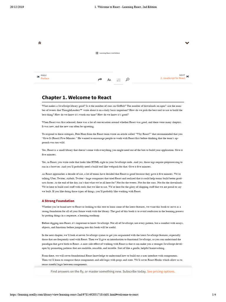 Welcome To React - Learning React, 2nd Edition | PDF