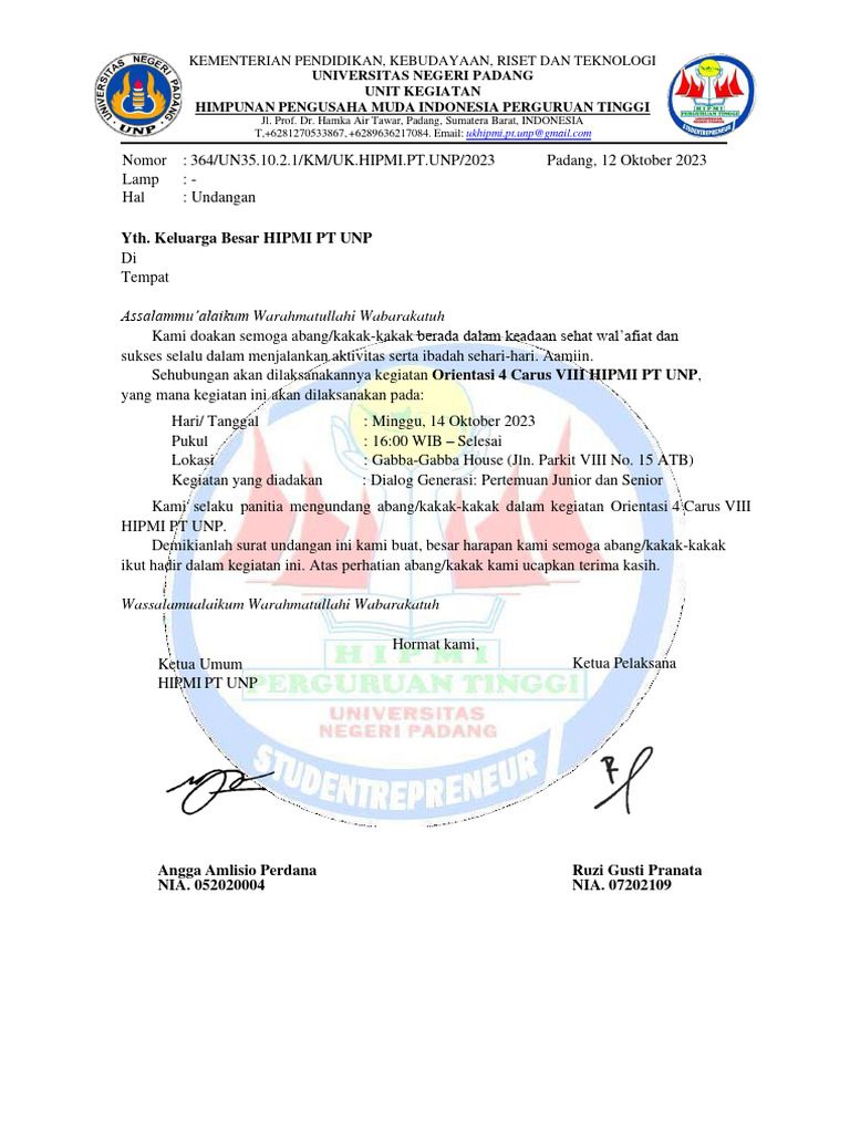 Undangan Keluarga Besar HIPMI PT UNP-2 | PDF