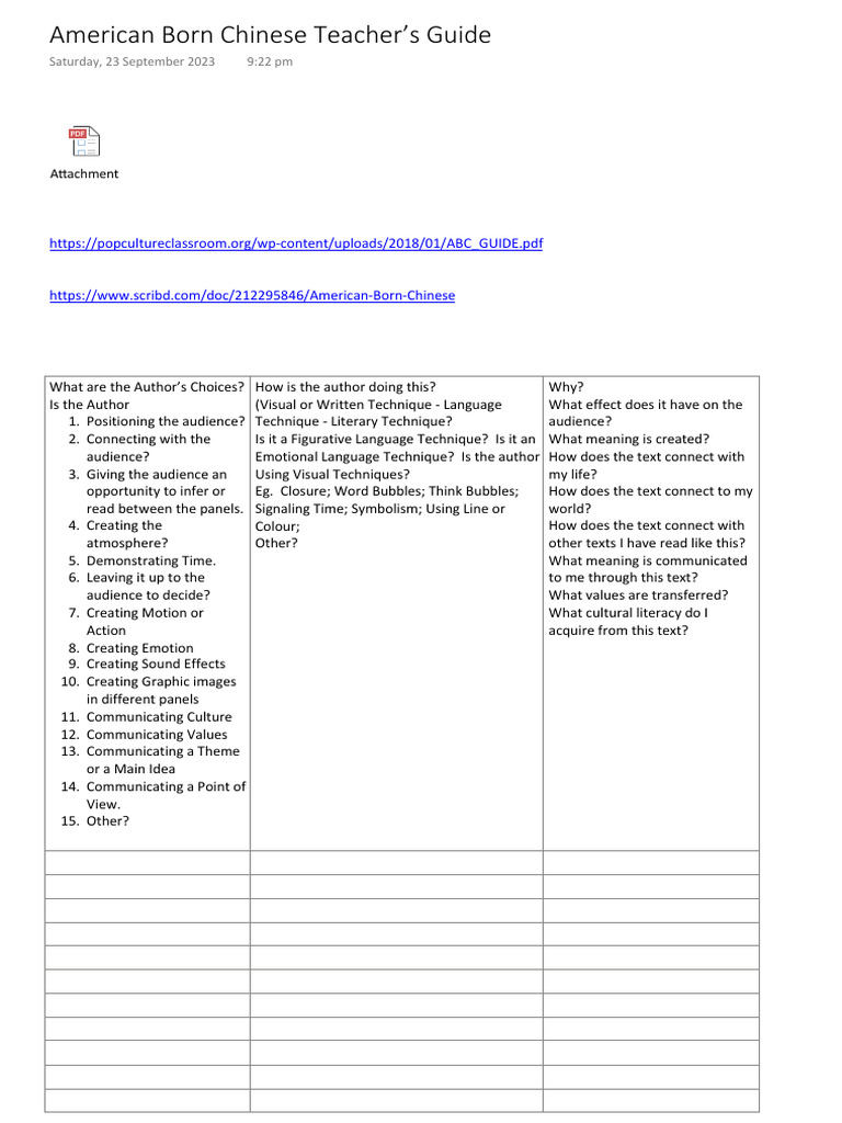 American Born Chinese Teacher's Guide | PDF