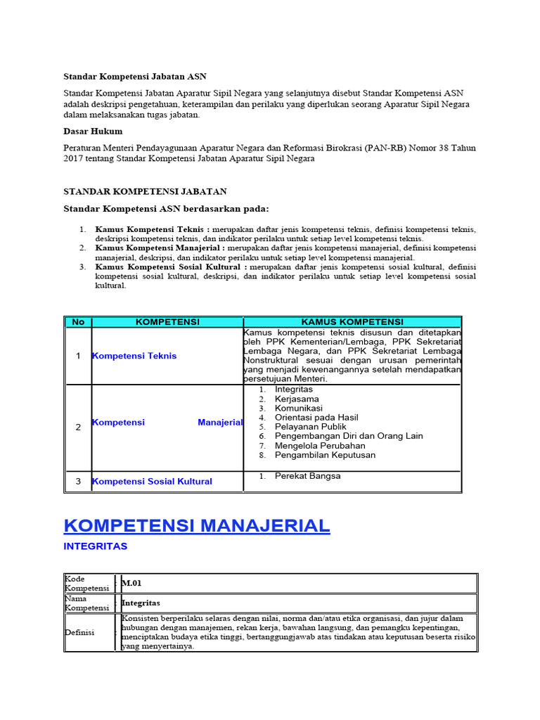 Standar Kompetensi Jabatan ASN | PDF