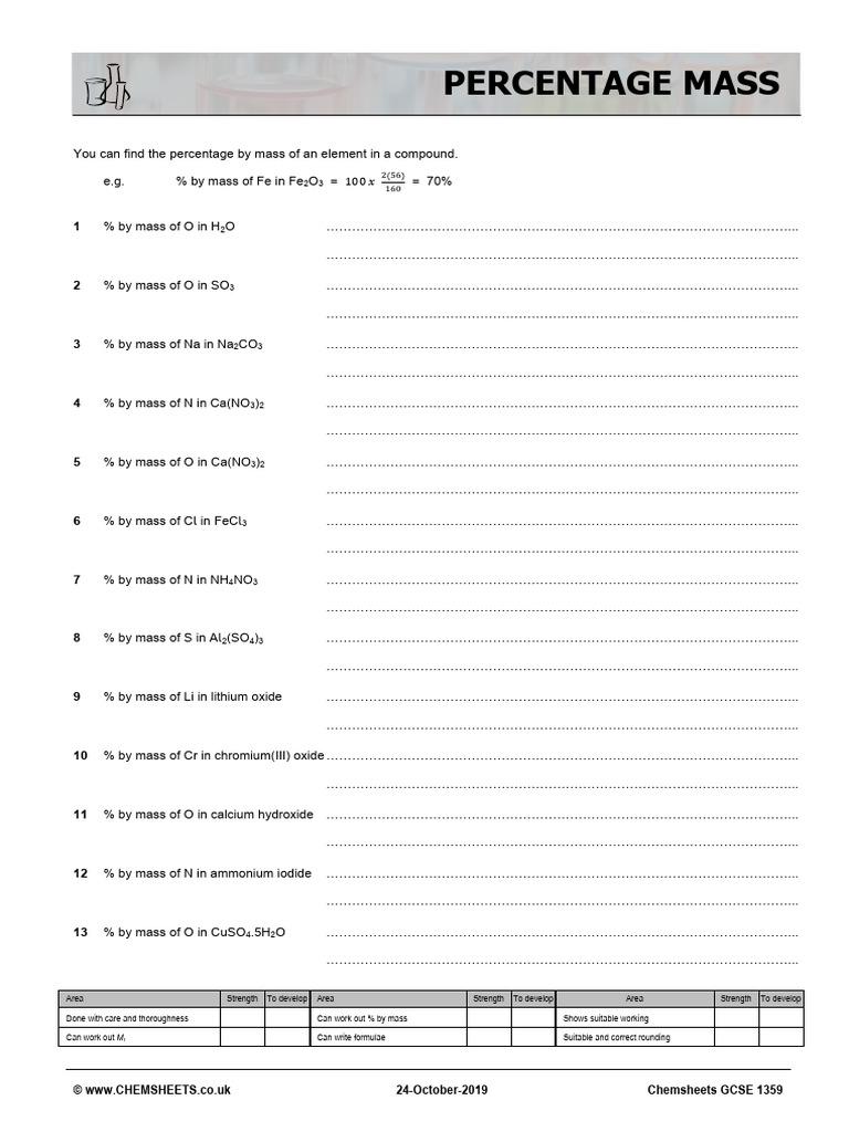 Microsoft Word - Chemsheets GCSE 1359 (Percentage Mass) | PDF ...