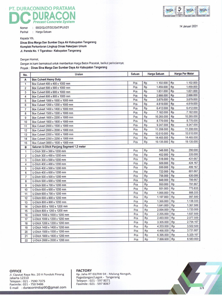 Harga Pipa Duracon | PDF
