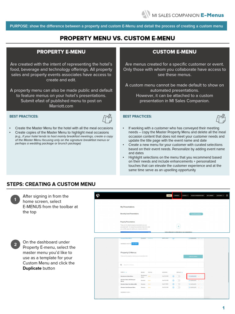 Menus - Property Vs Custom Menu | PDF | Menu | Meal