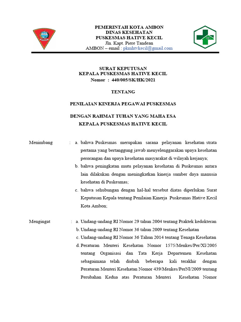 005 SK PENILAIAN KINERJA PEGAWAI Versi 2 | PDF