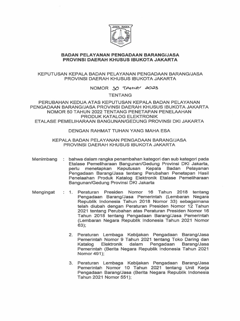 KepKa BPPBJ Nomor 30 Tahun 2023 Tentang Perubahan Kedua Etalase ...