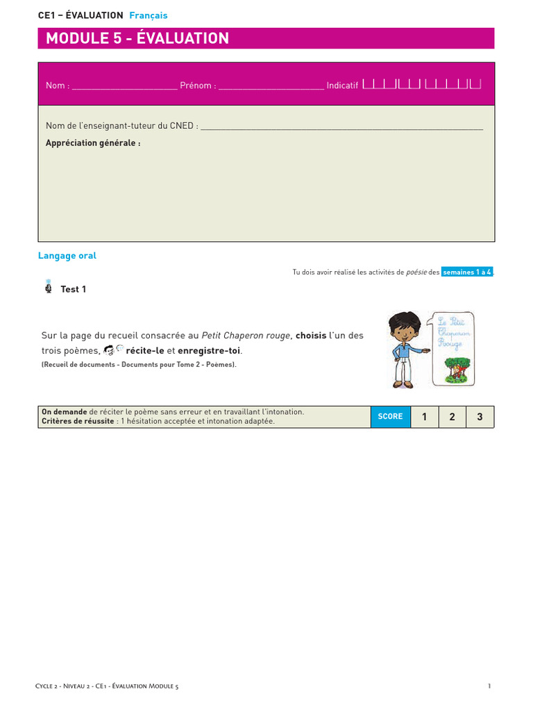 5E1FRDVWB0520 CE1 FR Evaluation5 | PDF | Linguistique | Communication humaine