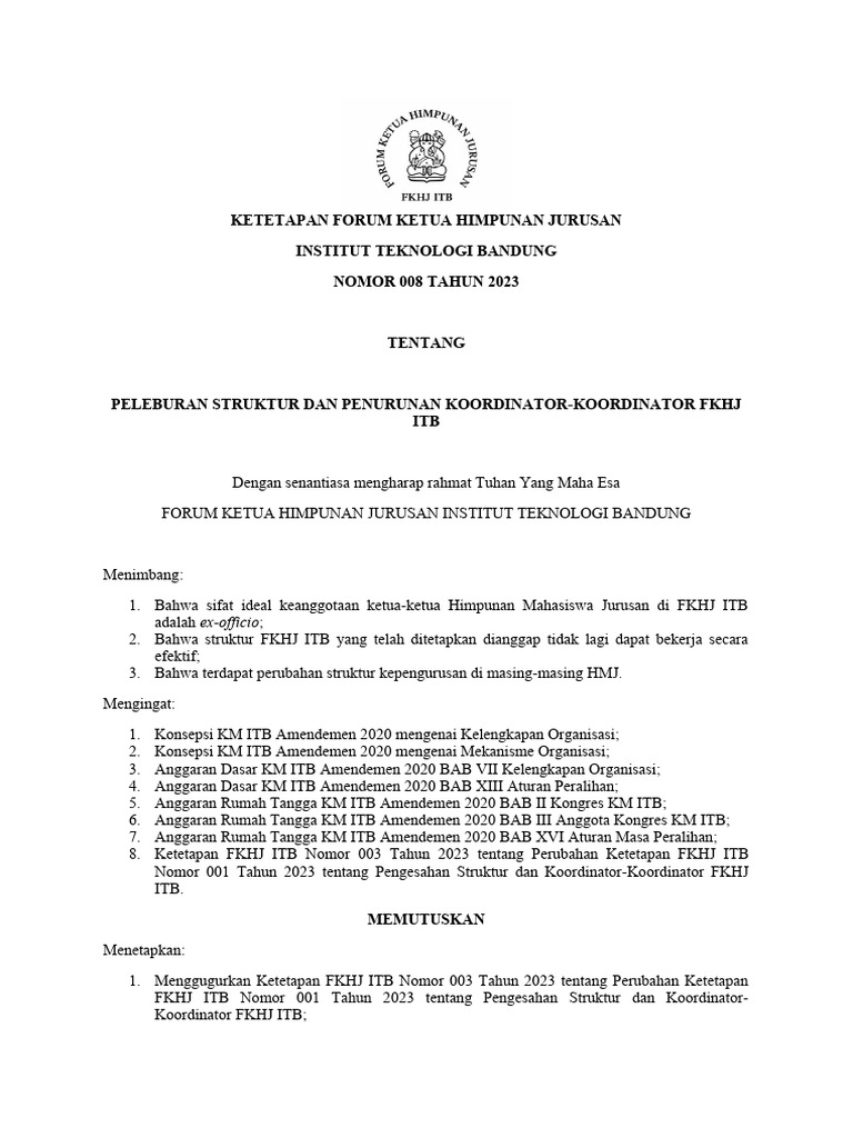 TAP 008 Tahun 2023 Tentang Peleburan Struktur Dan Penurunan Koordinator ...