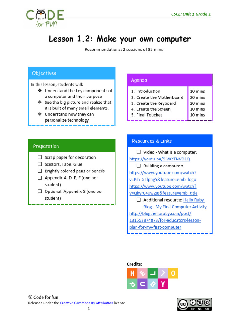 Lesson 1.2 - Make Your Own Computer | PDF