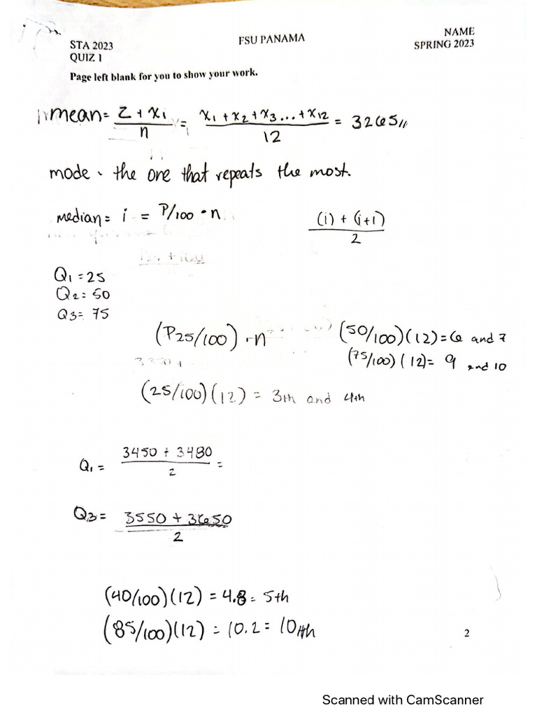 Quiz 1 Statistics | PDF