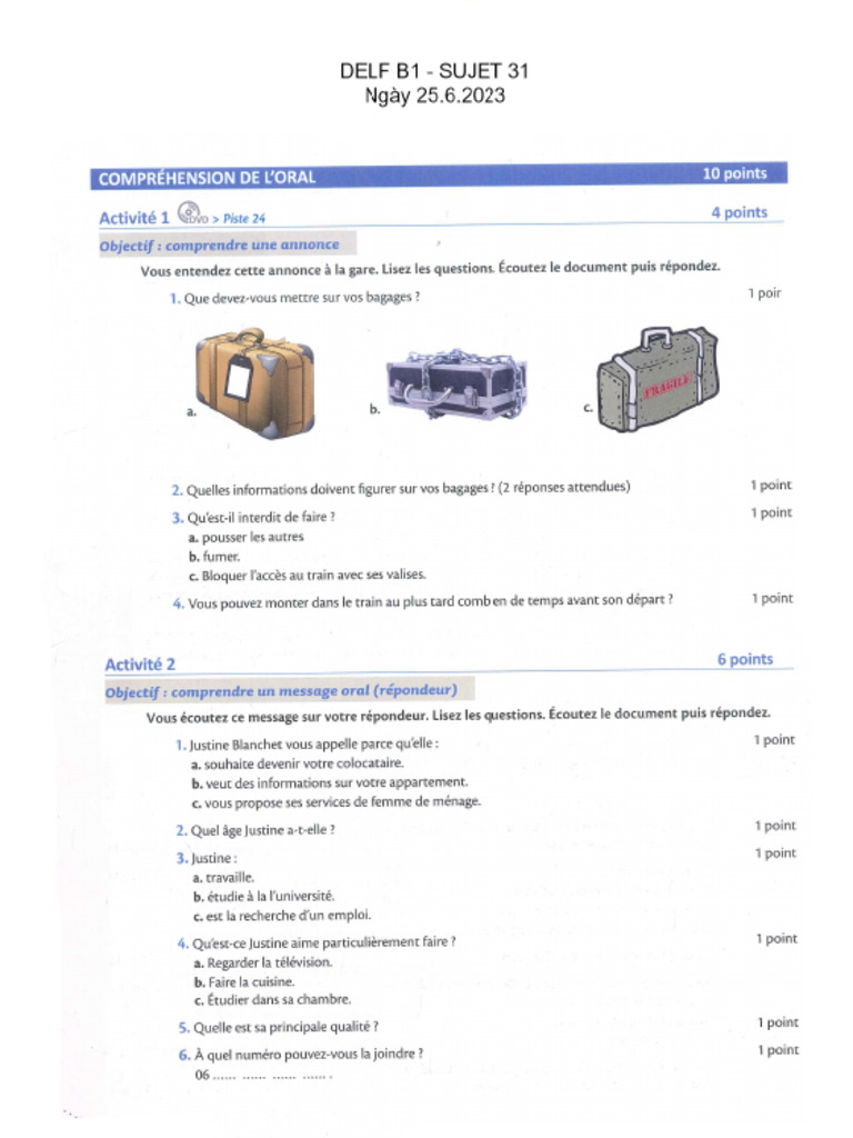 DELF B1 - Sujet 31 - 25.6 | PDF