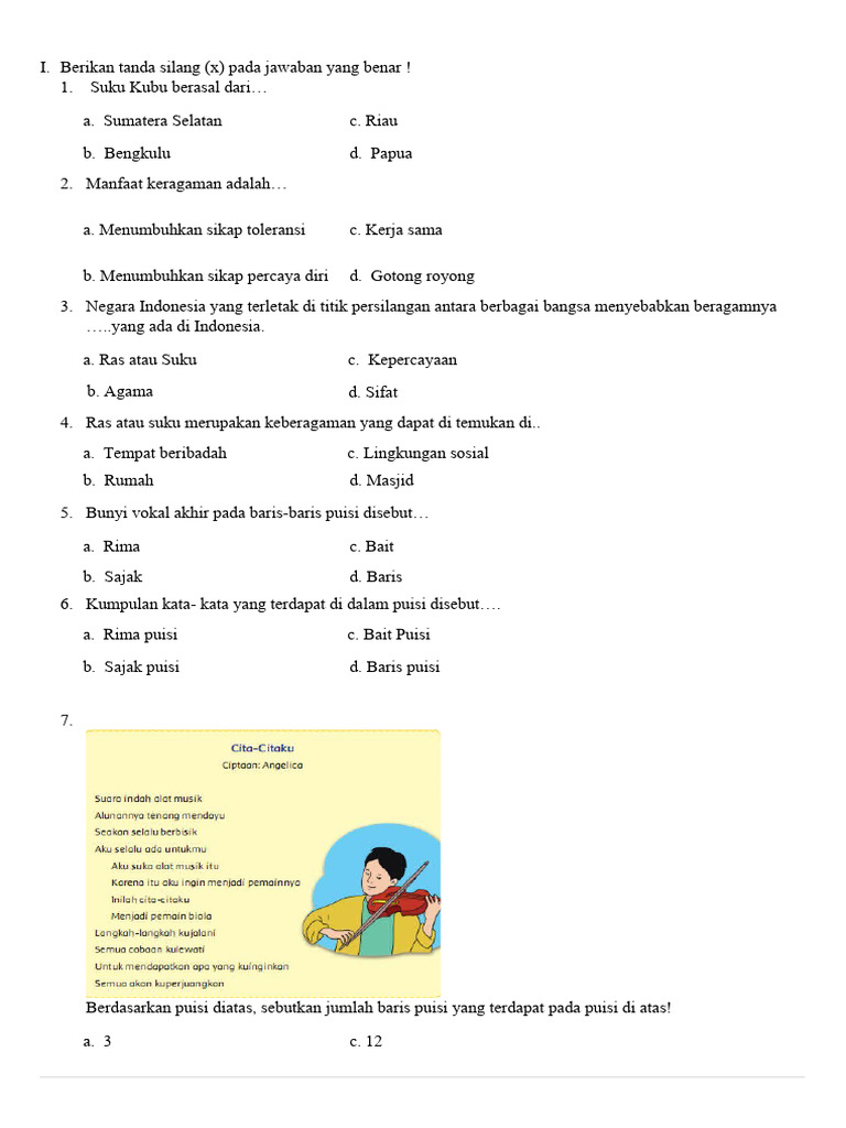 SOAL Kelas 4 PTS TEMA 6 Semester 2 | PDF