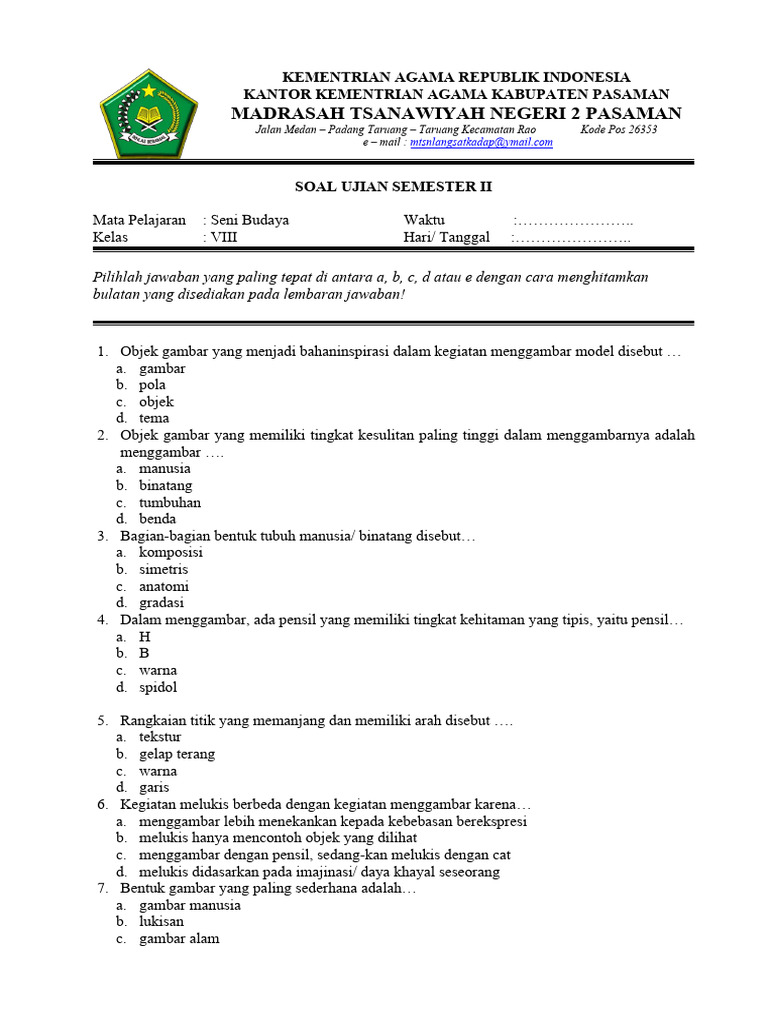 Soal Seni Budaya Kelas Viii MTSN 2 Pasaman | PDF