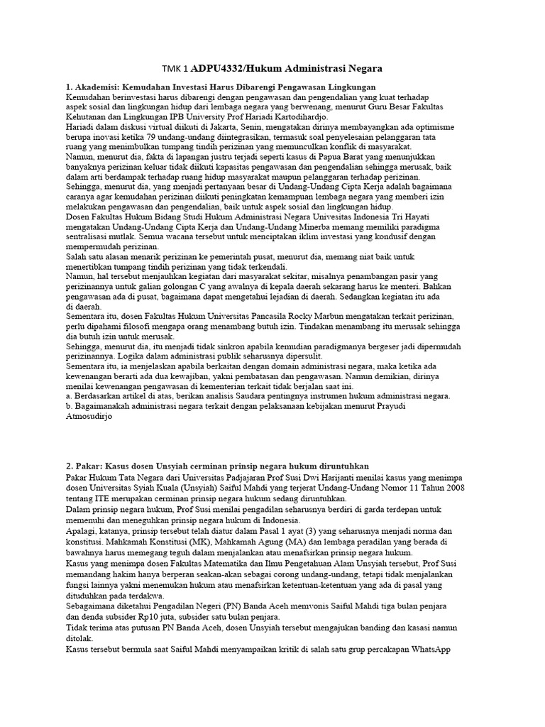 TMK 1 ADPU4332 Hukum Administrasi Negara | PDF | Politik