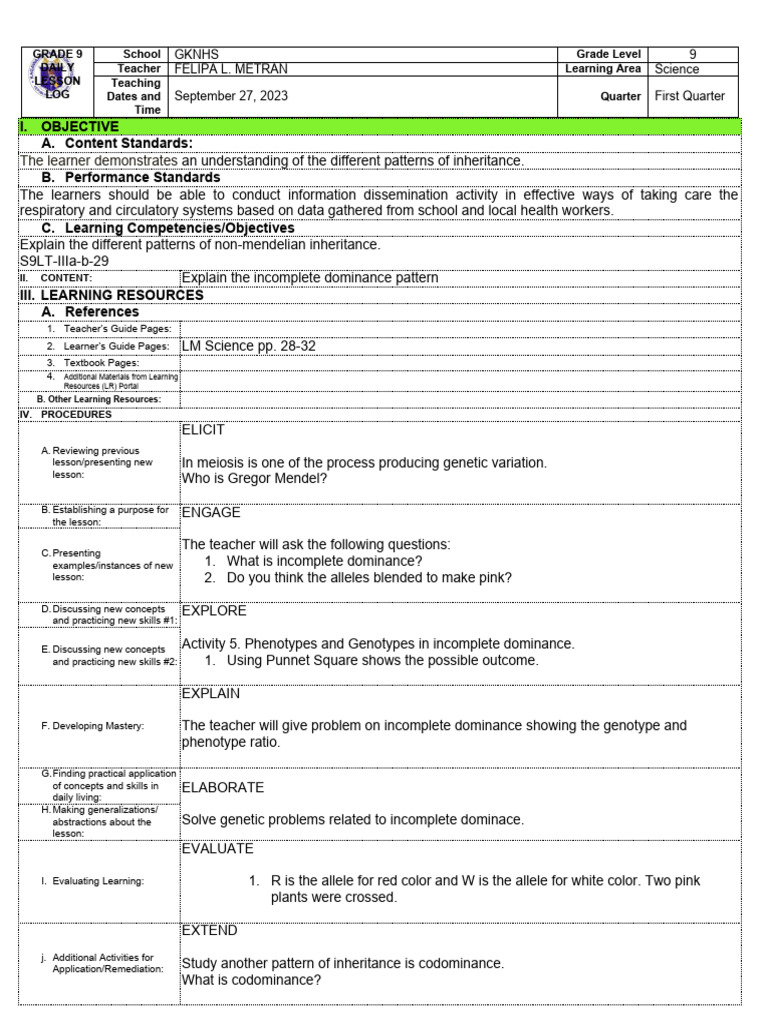 Dominance Pattern of Inheritance 1 | PDF | Dominance (Genetics) | Learning