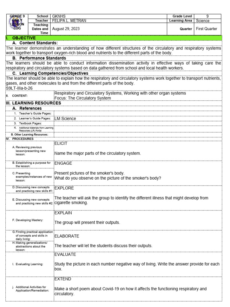 Respiratory and Circulatory | PDF | Learning | Teachers