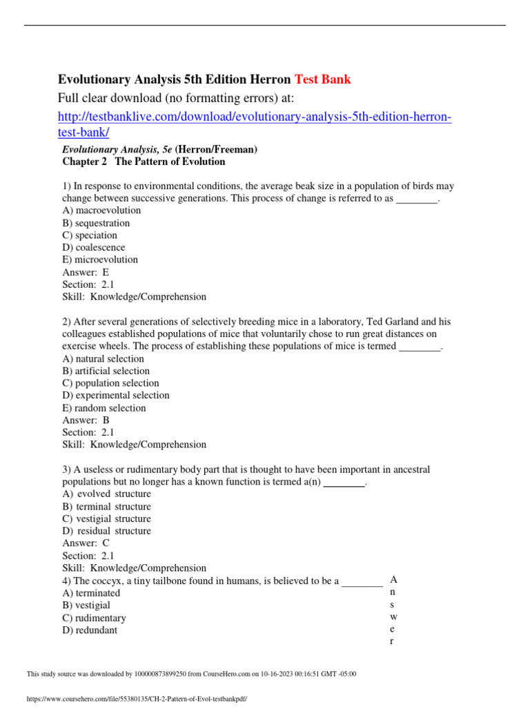 Evolutionary Analysis Test Bank 5th Ed. | PDF | Evolution | Species