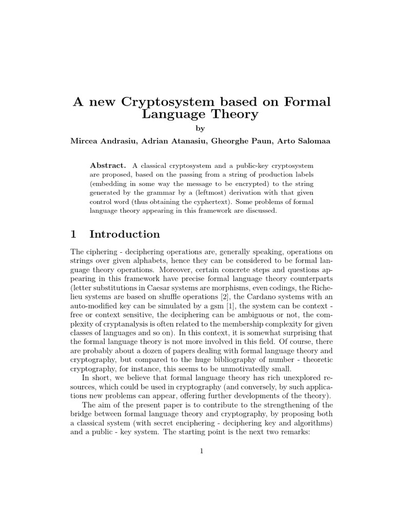 A New Cryptosystem Based On Formal Language Theory | PDF | Cryptography ... A New Cryptosystem Based On Formal Language Theory | PDF | Cryptography ...