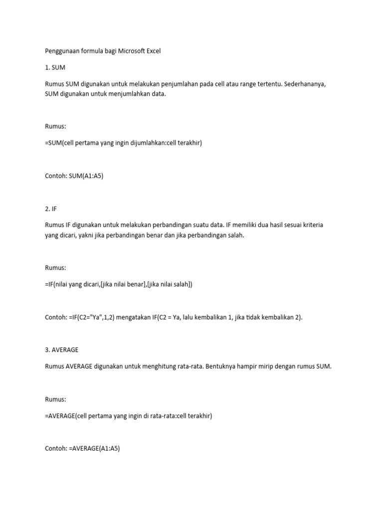 Rumus Dasar Excel: SUM, IF, AVERAGE, MAX, MIN, COUNT | PDF