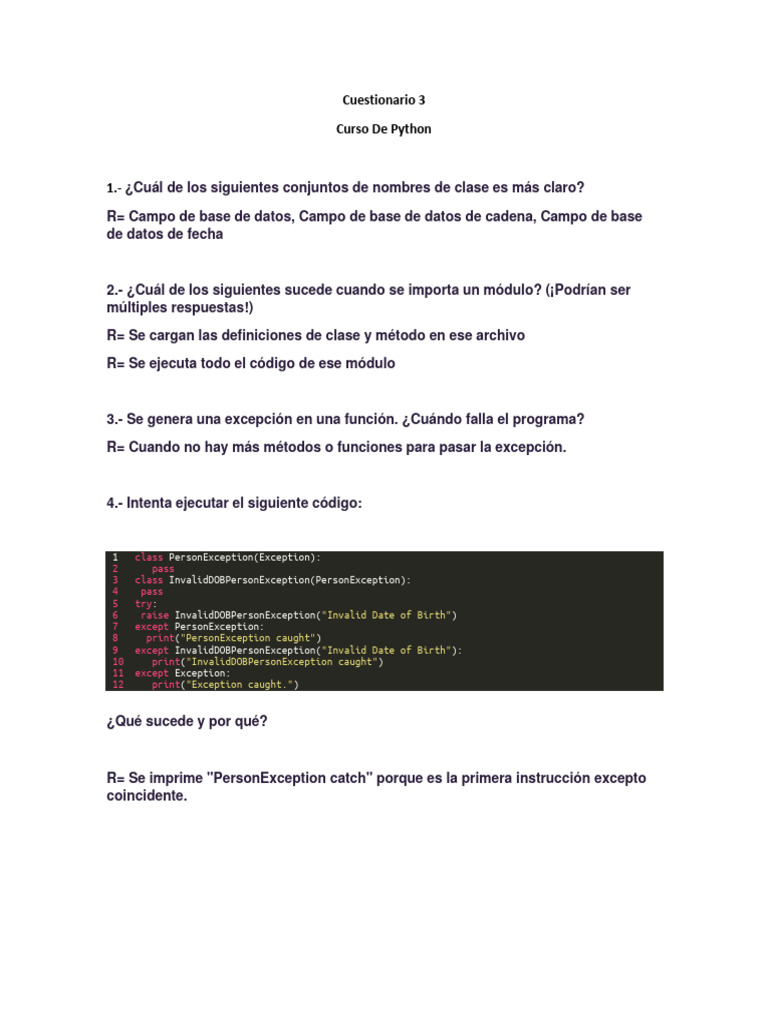 Cuestionario 3 Curso de Python | PDF Cuestionario 3 Curso de Python | PDF
