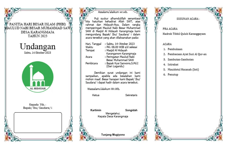 Undangan Maulud Nabi - Masjid Al Hidayah Karangmaja | PDF