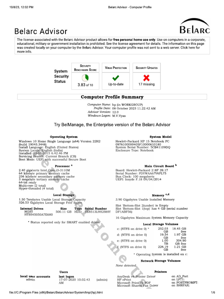 Belarc Advisor | PDF