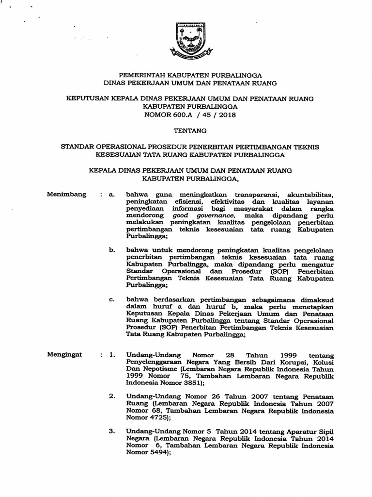 SK Kepala DPUPR Tentang SOP Pertimbangan Teknis Kesesuaian Tata Ruang | PDF SK Kepala DPUPR Tentang SOP Pertimbangan Teknis Kesesuaian Tata Ruang | PDF