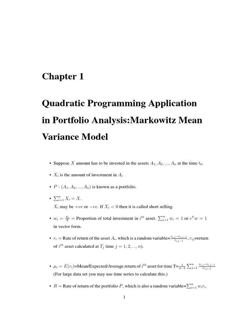 Markowitz Models and CAPM | PDF | Economics Of Uncertainty | Applied Mathematics