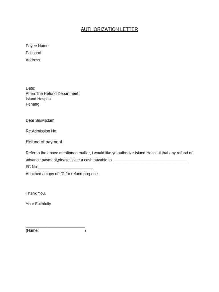 Island Authorization Letter For Refund | PDF