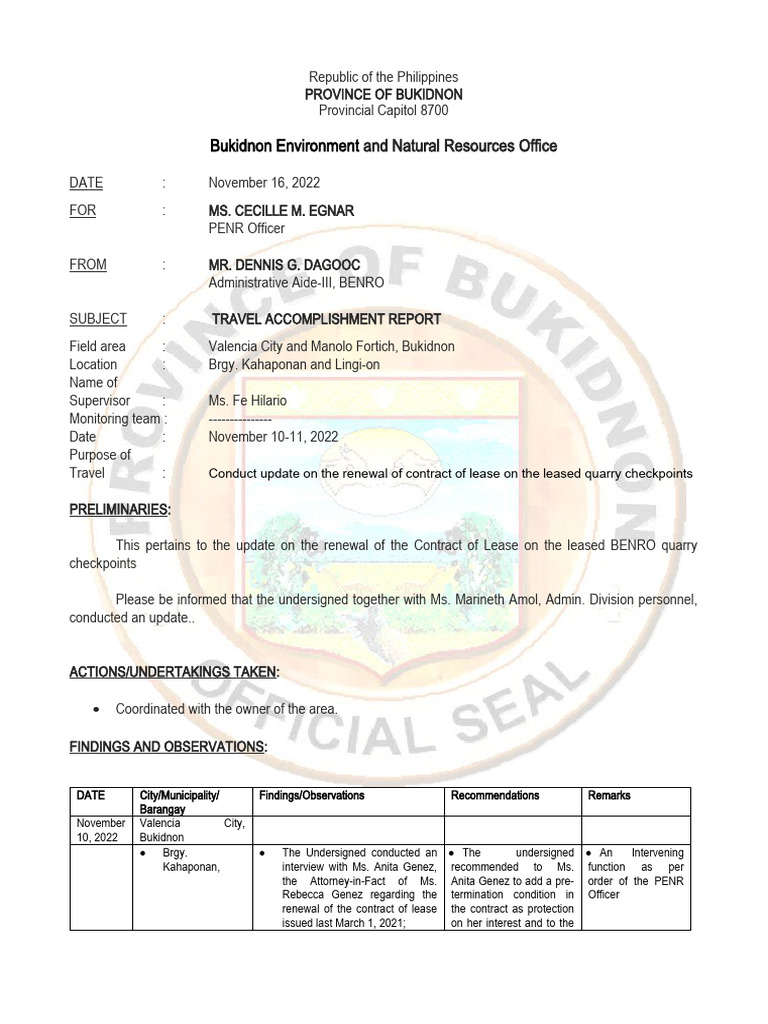 BENRO Travel Accomplishment Report | PDF