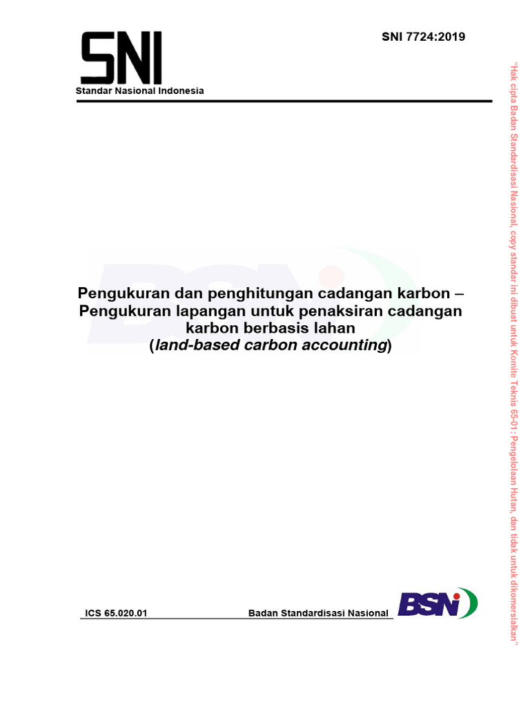 SNI 7724-2019 Pengukuran Dan Penghitungan Cadangan Karbon | PDF
