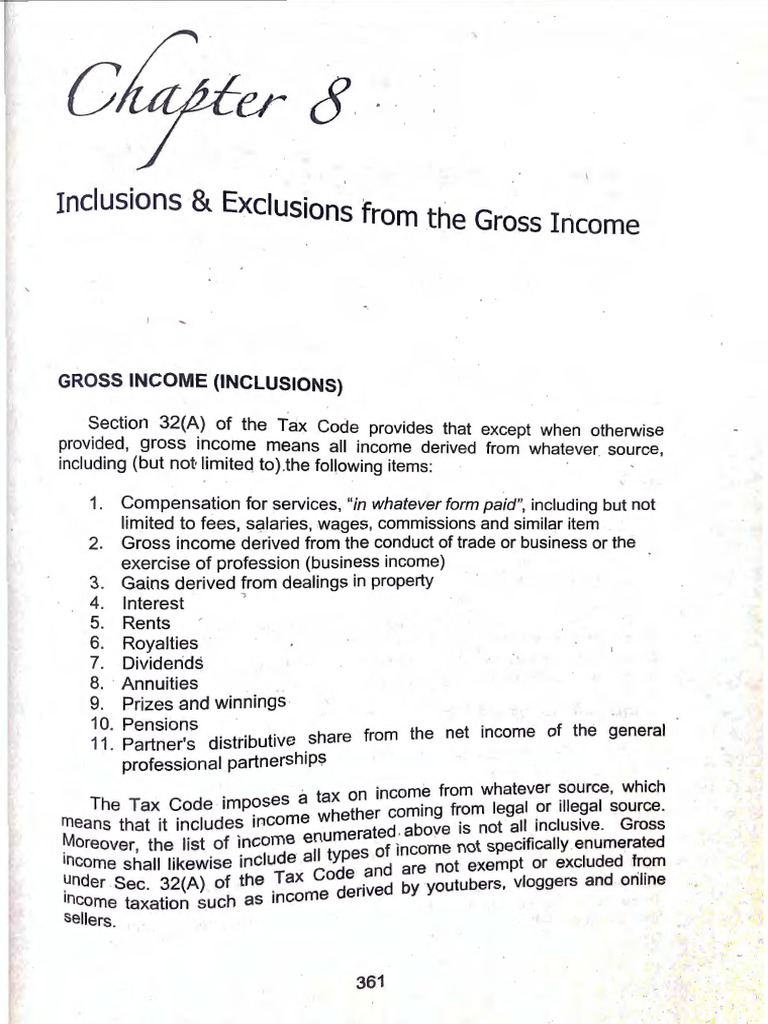 Chapter 8 Inclusions Exclusions From the Gross Income | PDF