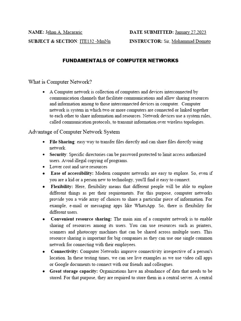 ITE132-MmNn-FUNDAMENTALS OF COMPUTER NETWORK | PDF | Computer Network | Internet Access