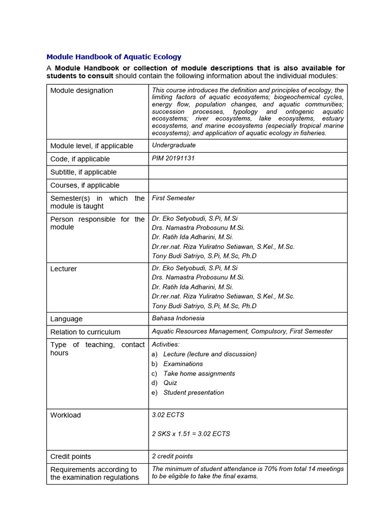 Aquatic Ecology Module Overview | PDF | Ecosystem | Ecology