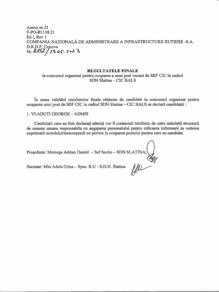 Rezul Final Sef CIC | PDF