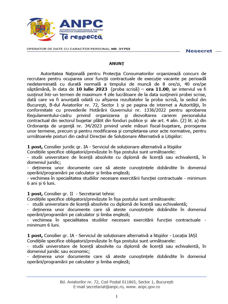 1 Anunt ANPC Directia SAL Fara Semnaturi Modificat | PDF