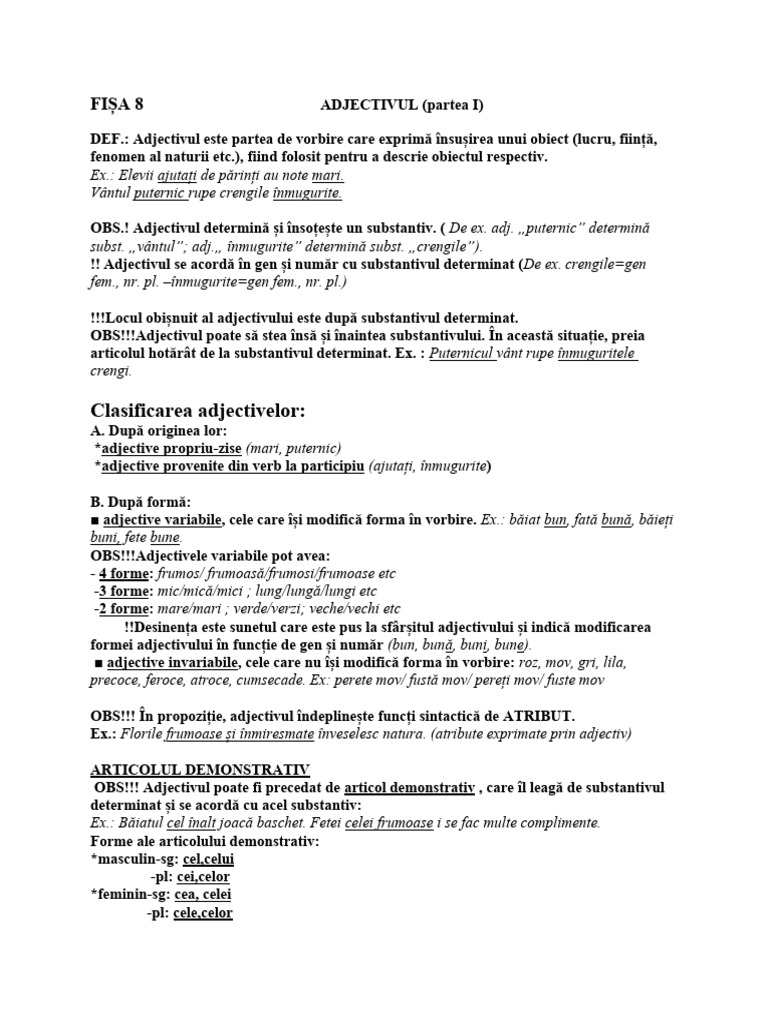 Adjectivul 1 | PDF