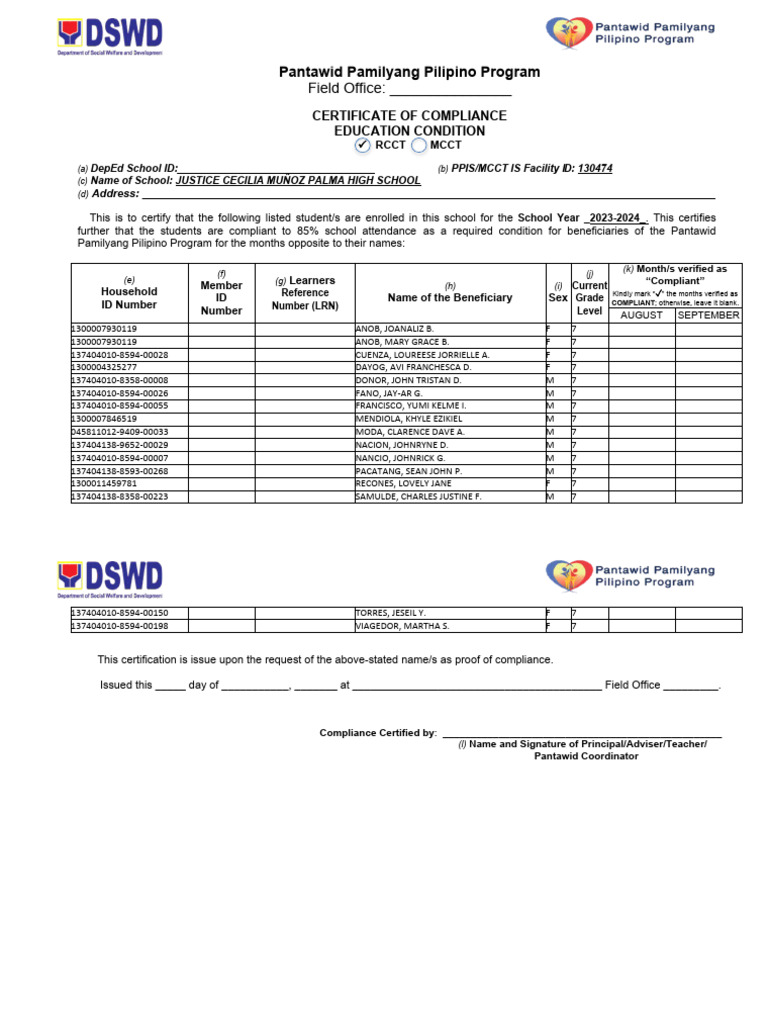 Coc - Justice Cecilia Muñoz Palma High School | PDF