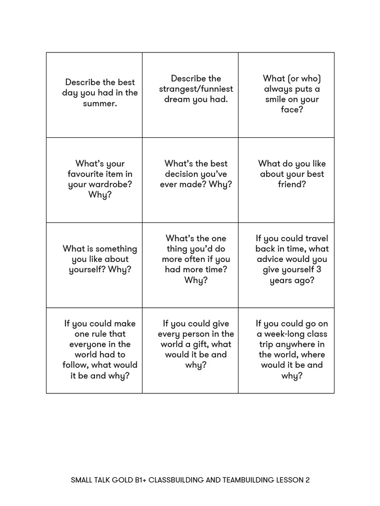 B1 Small Talk Cards | PDF