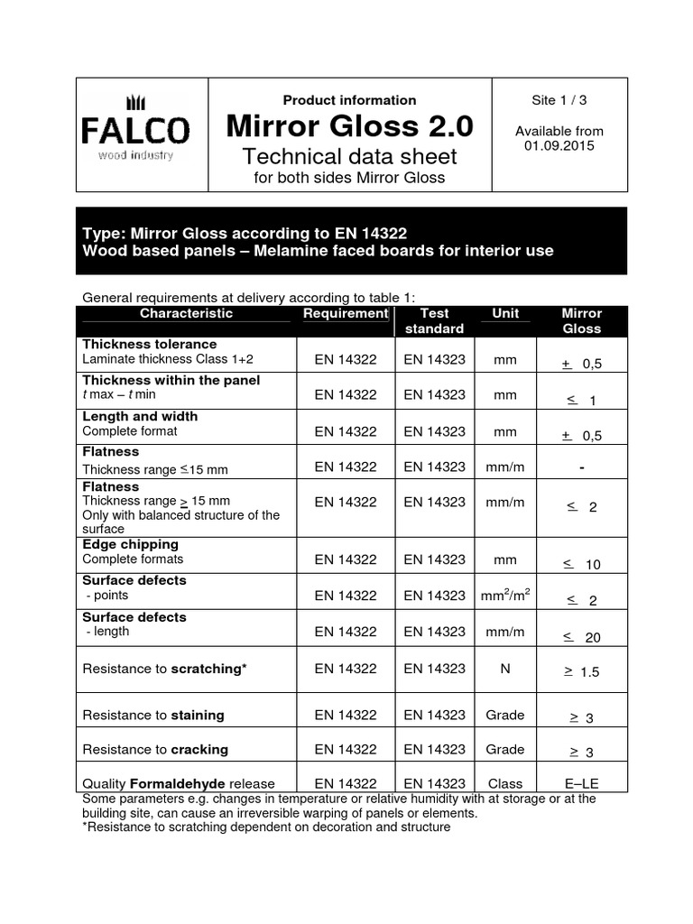 Technical Data Sheet Mirror Gloss 2 1 | PDF | Mirror | Wear