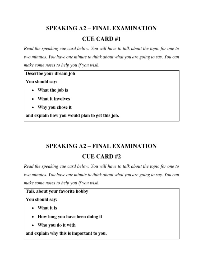Speaking A2 Final Cue Card | PDF | Home & Garden