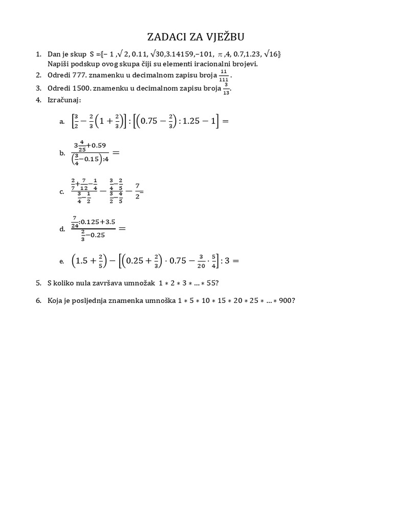 Skupovi Brojeva 1 Razred SS | PDF