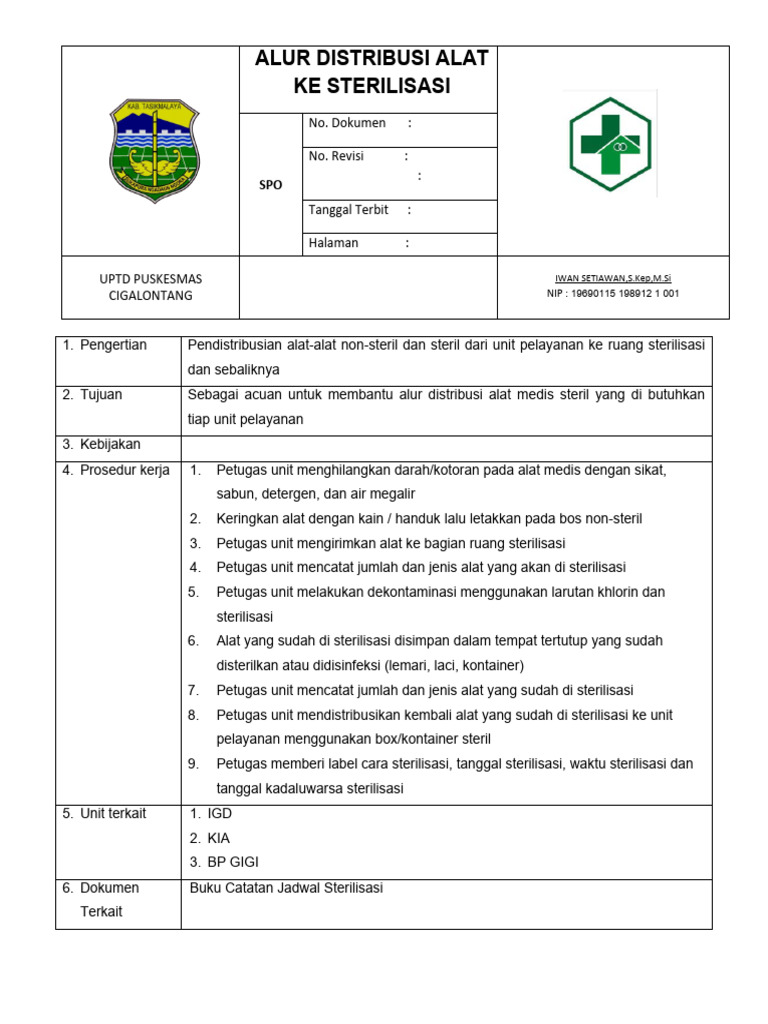 SOP Distribusi Alat Ke Sterilisasi | PDF