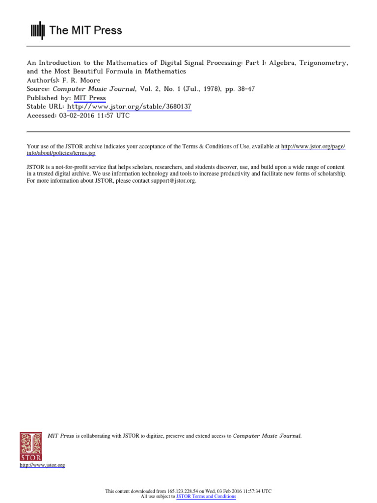 An Introduction To The Mathematics of Digital Signal Processing - Part ...