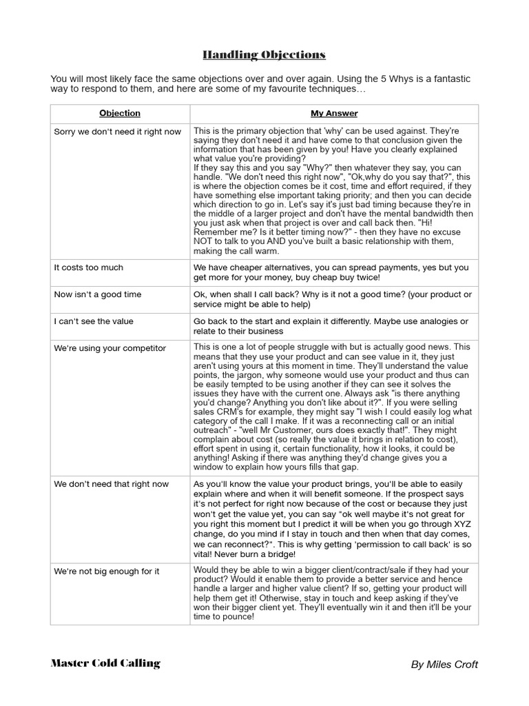 07 03 Handling Objections | PDF