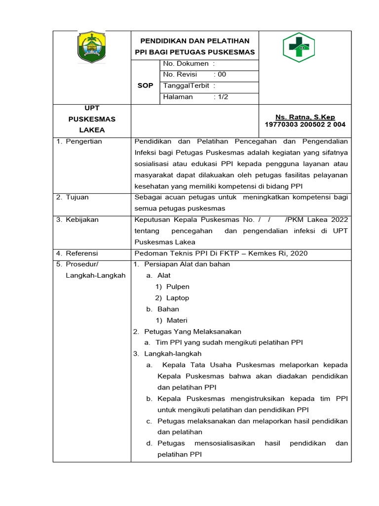 SOP Pendidikan Dan Pelatihan | PDF