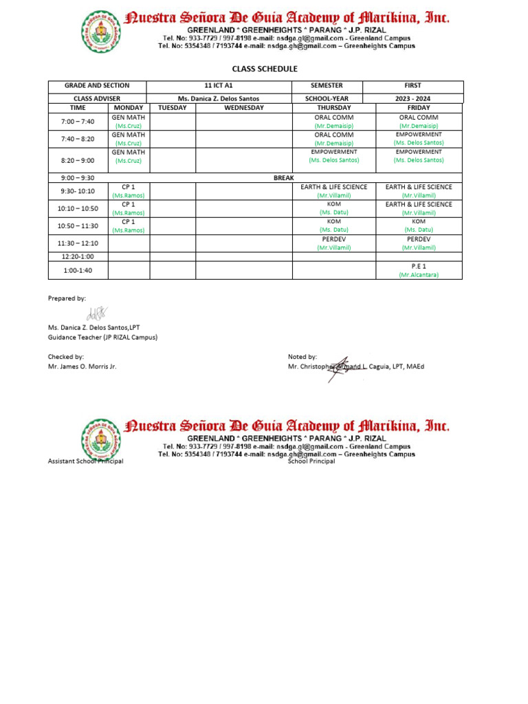Grade 11 ICT A1 Class Schedule 2023-24 | PDF | Schools | Educational ...