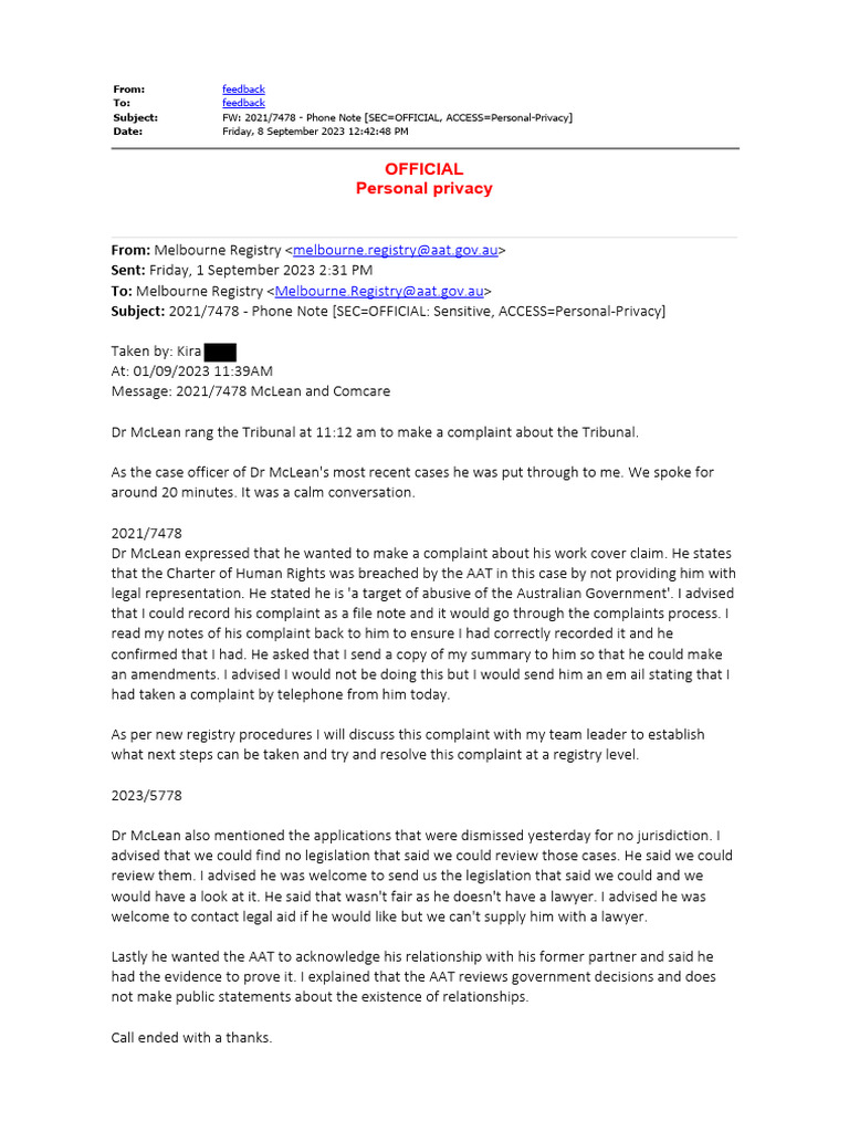 Applicant Complaint Taken by Telephone 2021 7478 and 2023 5778 | Download Free PDF | Complaint ...