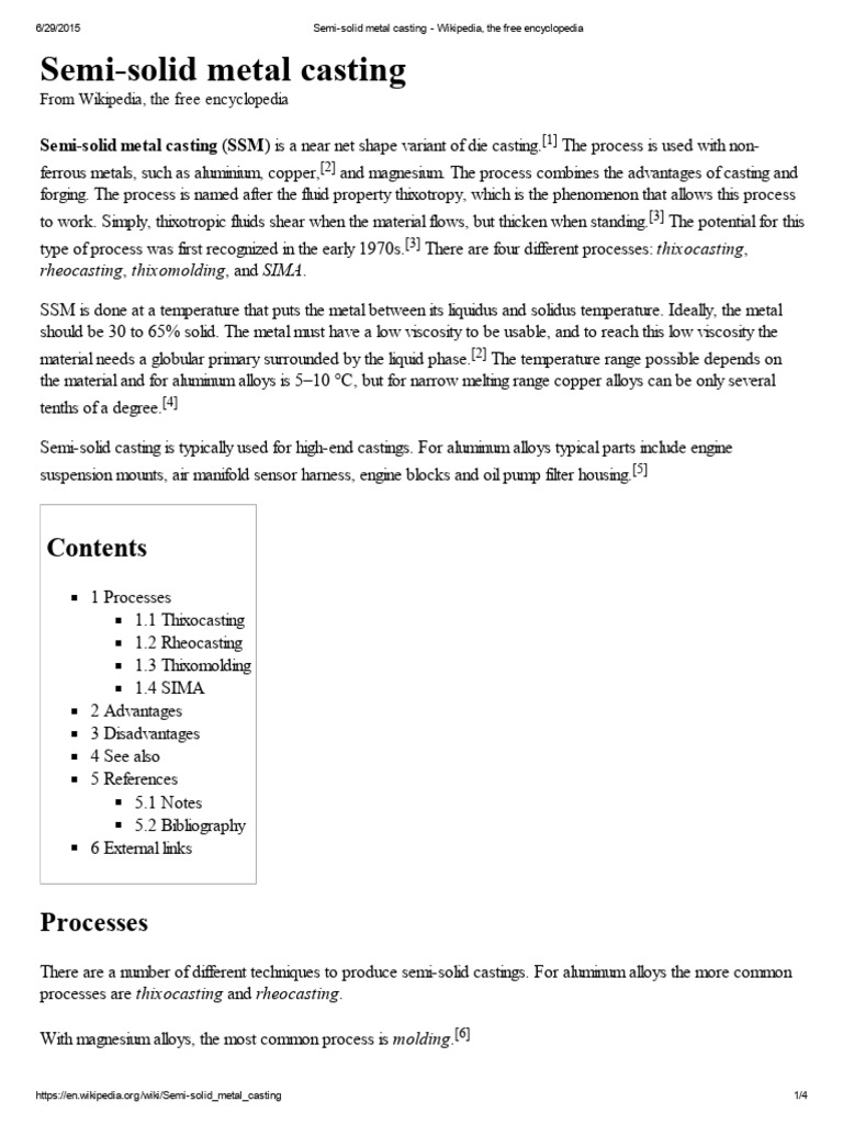 Semi-Solid Metal Casting - Wikipedia, The Free Encyclopedia | PDF | Chemical Substances ...